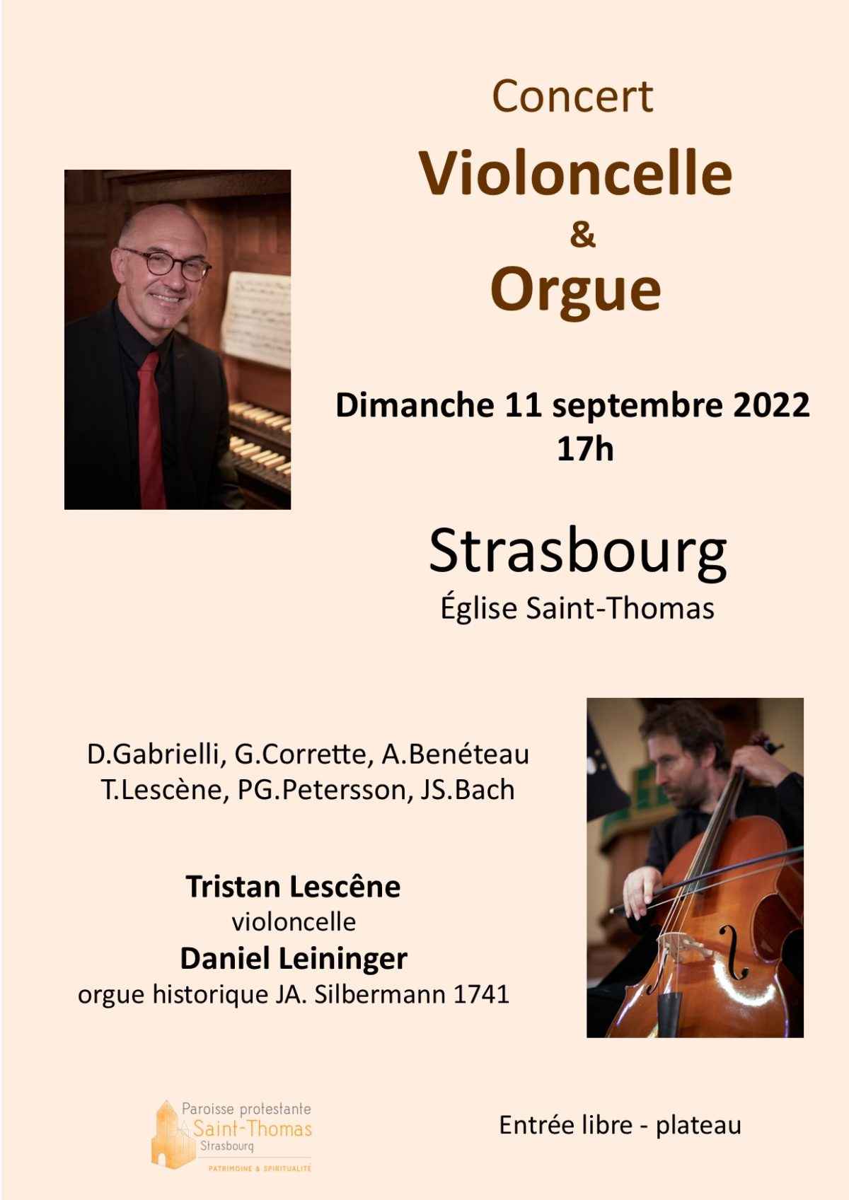 Concert violoncelle & orgue du 11 septembre - Saint-Thomas Strasbourg